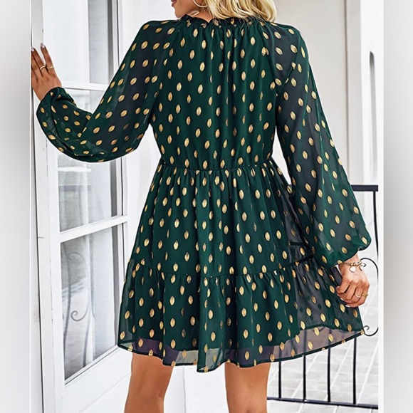 kirundo | Dresses | Kirundo Long Sleeve V Neck Ruffle Polka Dot Mini ...